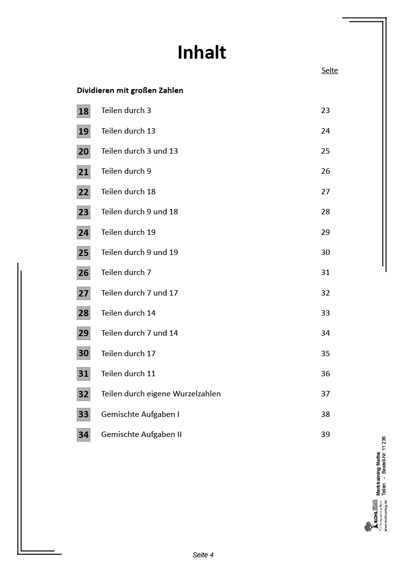 Merktraining Mathe - Teilen - mit Selbsteinschätzungsbögen
