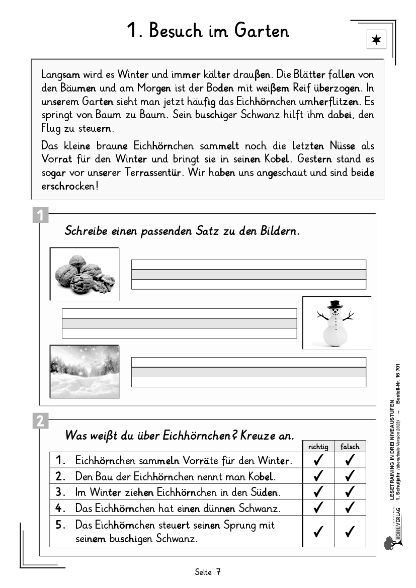 Lesetraining in drei Niveaustufen / Klasse 1