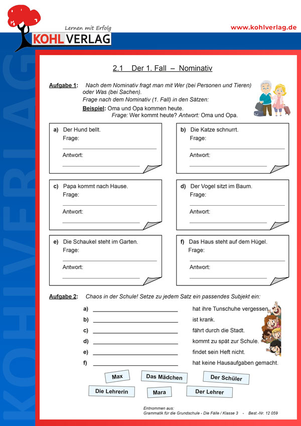 Die 4 Fälle - Übungen und Arbeitsblätter für die Grundschule