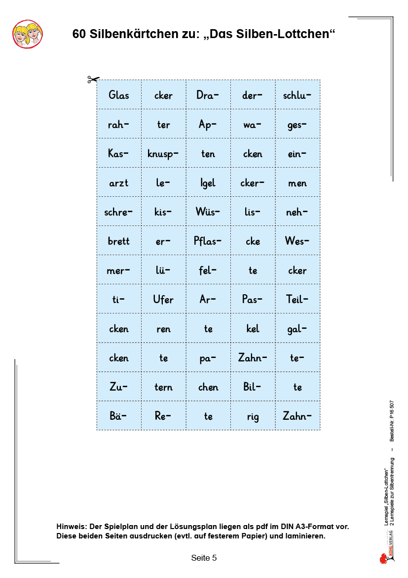 Lernspiel Silben-Lottchen