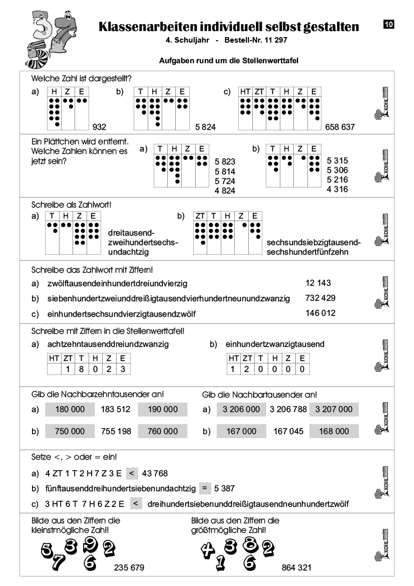 Klassenarbeiten MATHE / Klasse 4