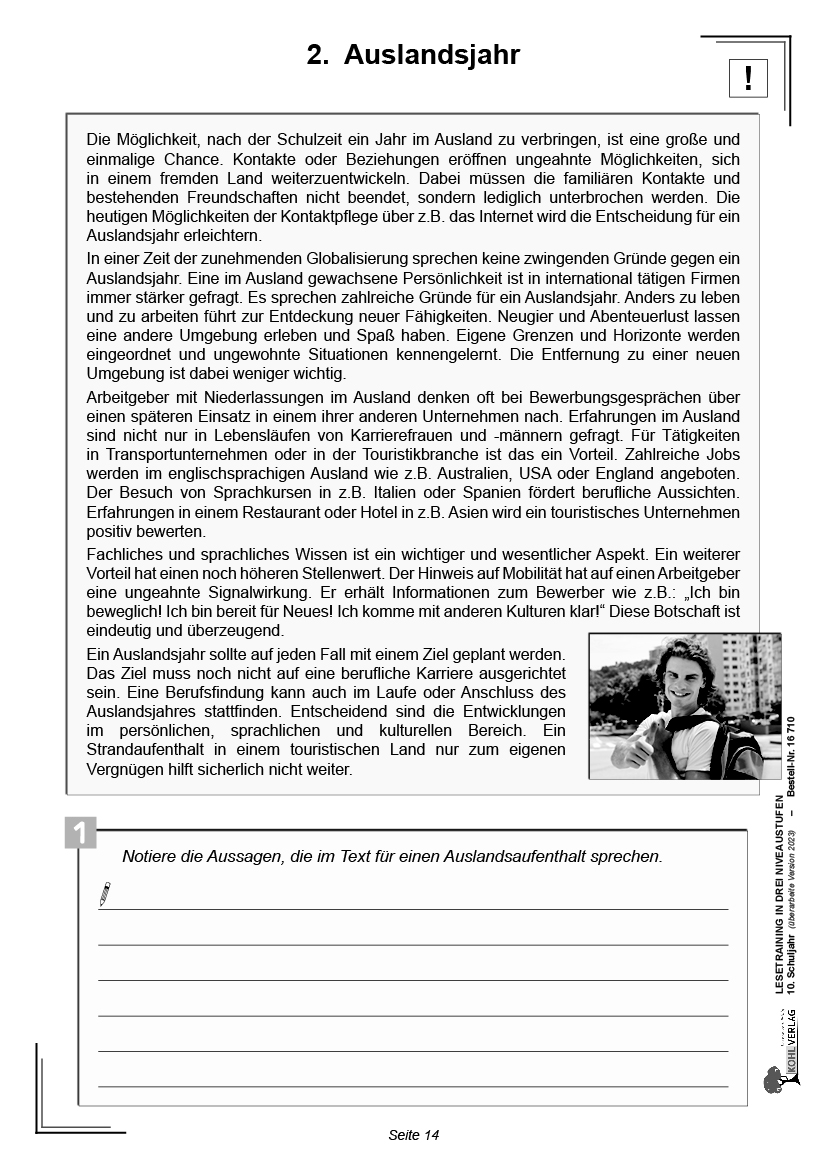 Lesetraining in drei Niveaustufen / Klasse 10