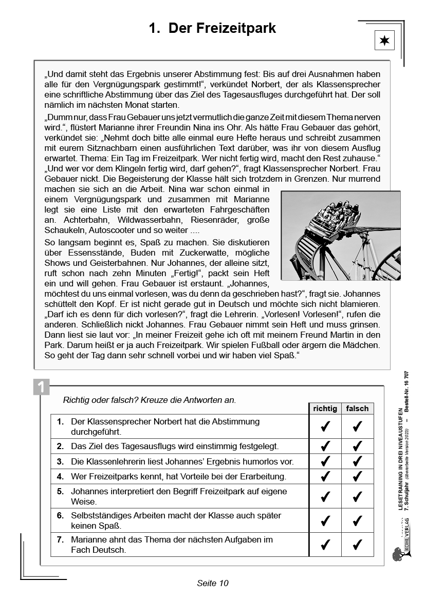 Lesetraining in drei Niveaustufen / Klasse 7