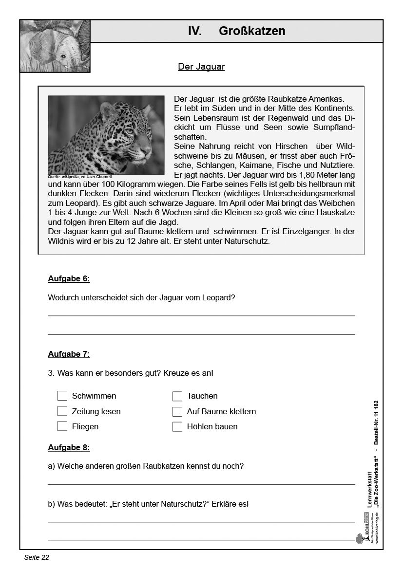 Lernwerkstatt Tiere im Zoo - Heimat und Lebensweise zahlreicher Tiere