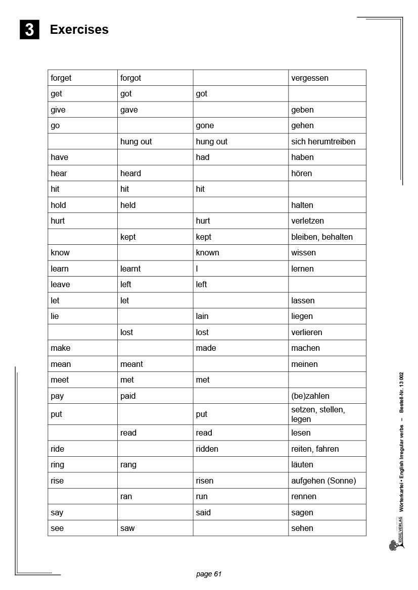 Wörterkartei Englisch / Irregular verbs