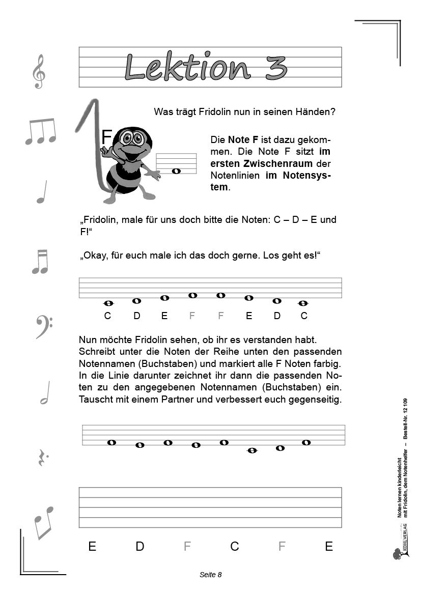 Noten lernen kinderleicht - ... mit Fridolin, dem Notenhelfer