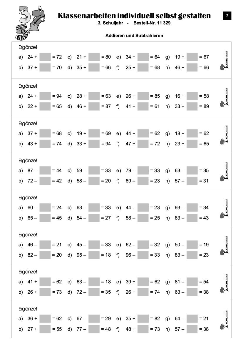 Klassenarbeiten MATHE / Klasse 3