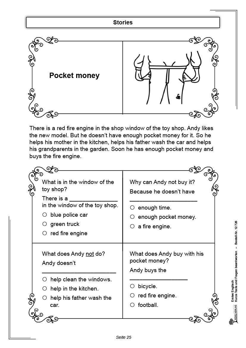 Erstes Englisch - Kurze Texte und Fragen beantworten