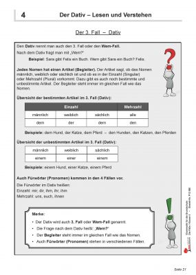 Arbeitsblätter zum Thema Dativ in der 4. Klasse