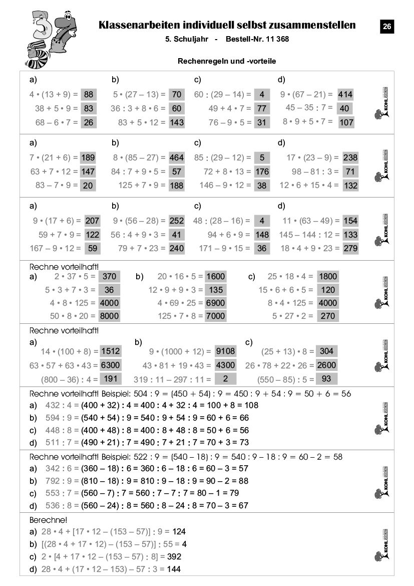Klassenarbeiten MATHE / Klasse 5