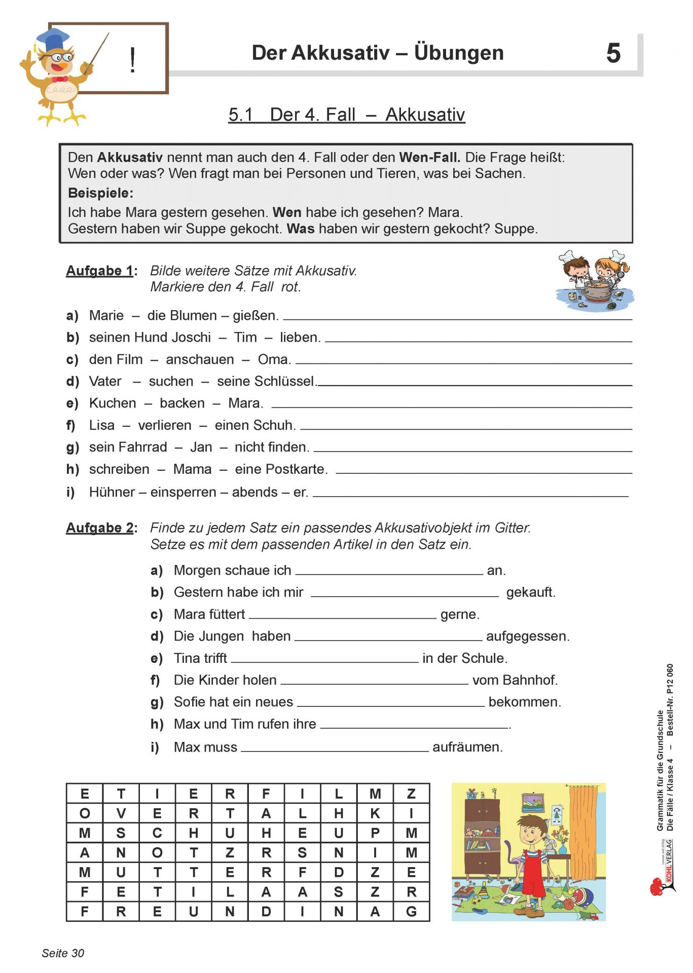 Arbeitsblätter zum Thema 4. Fall – Akkusativ in der 4. Klasse