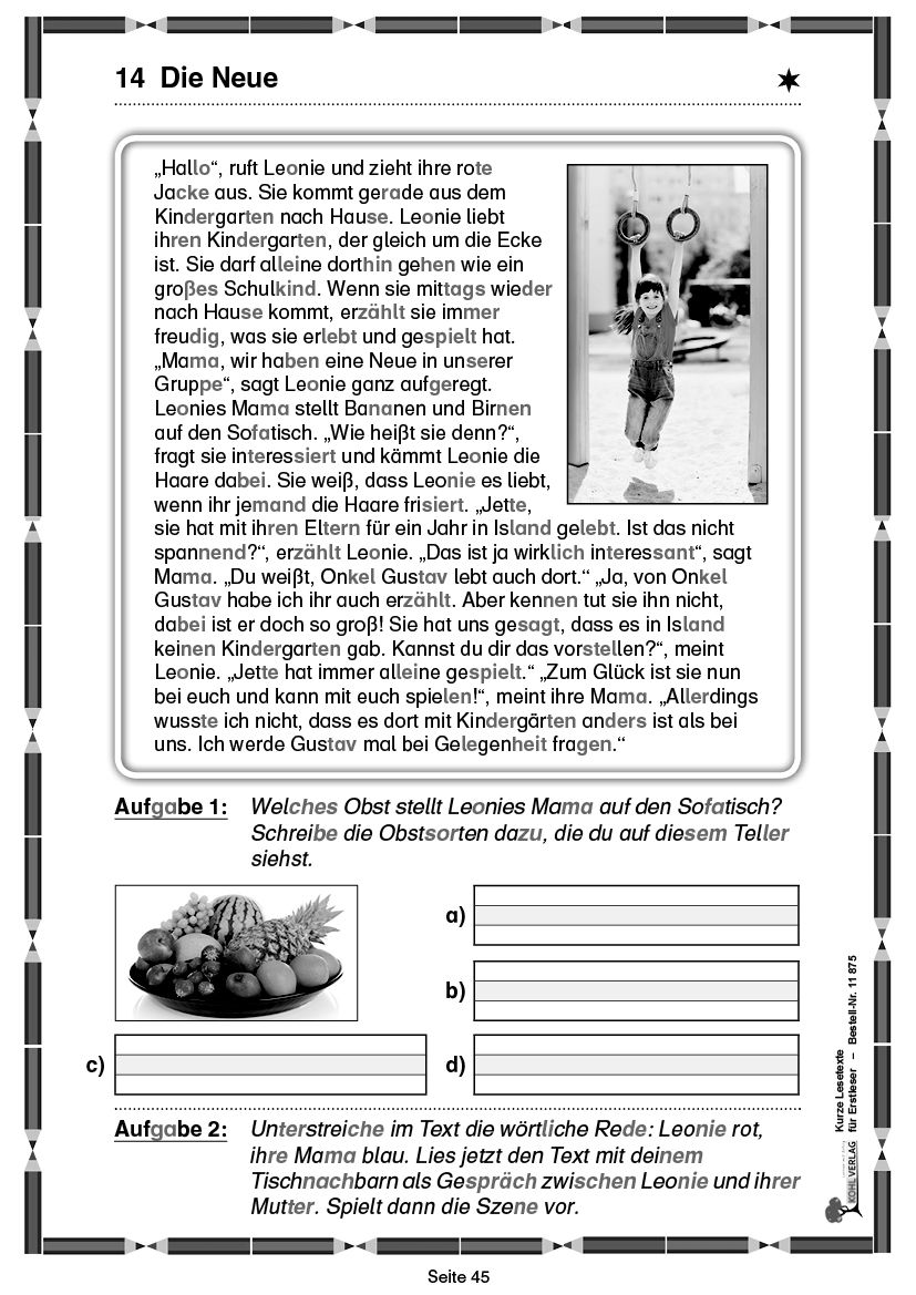 Kurze Lesetexte für Erstleser
