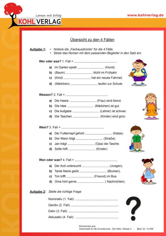 Die 4 Fälle - Übungen und Arbeitsblätter für die Grundschule