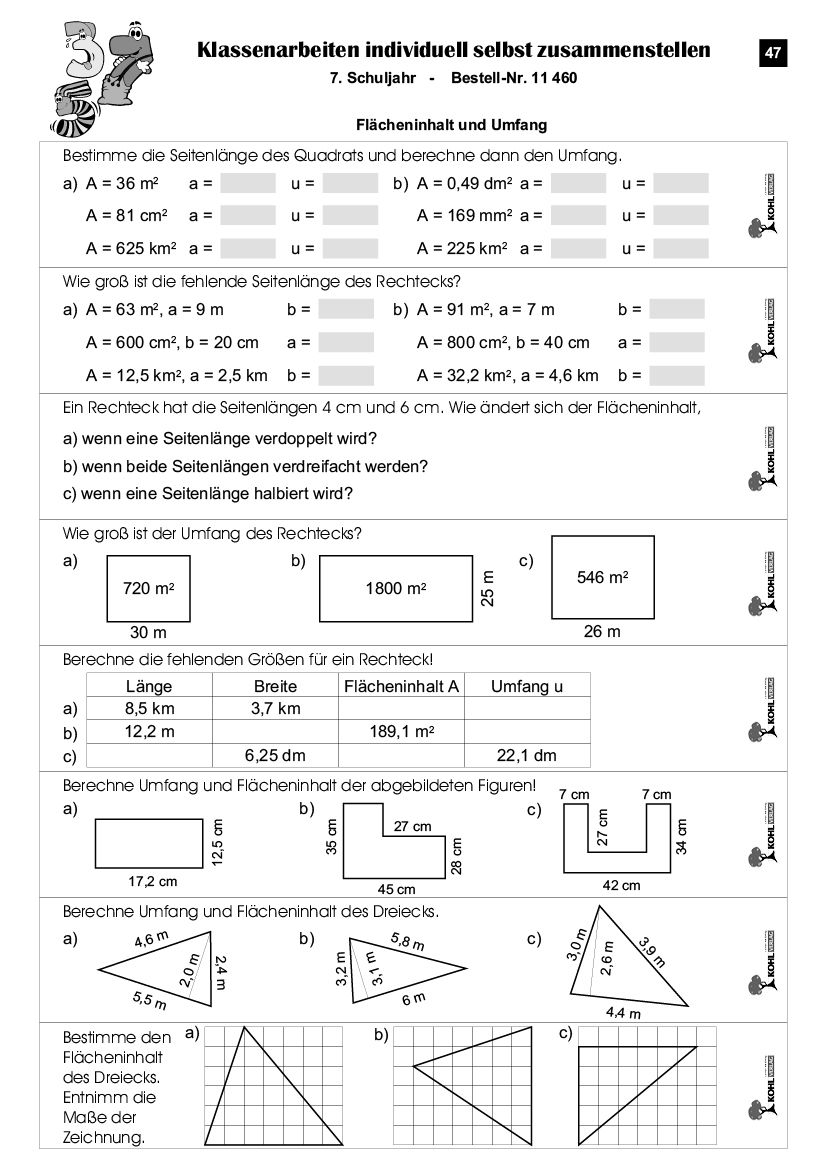 Klassenarbeiten MATHE / Klasse 7